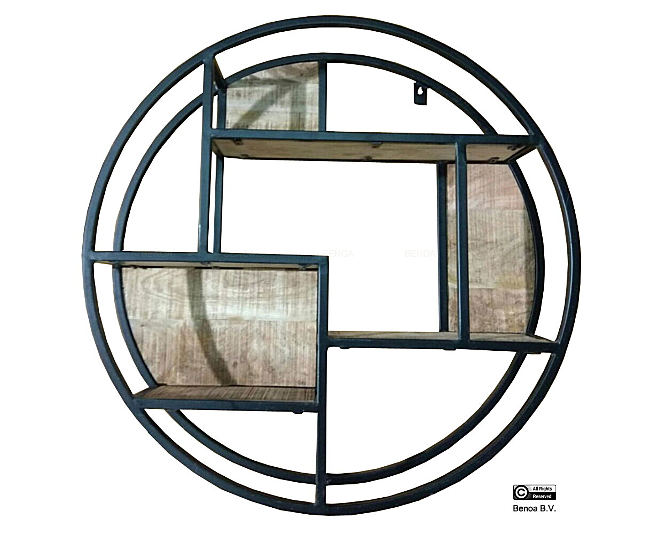 Rond wandschap wandrek wandkast diameter 100 cm mangohout metaal ...