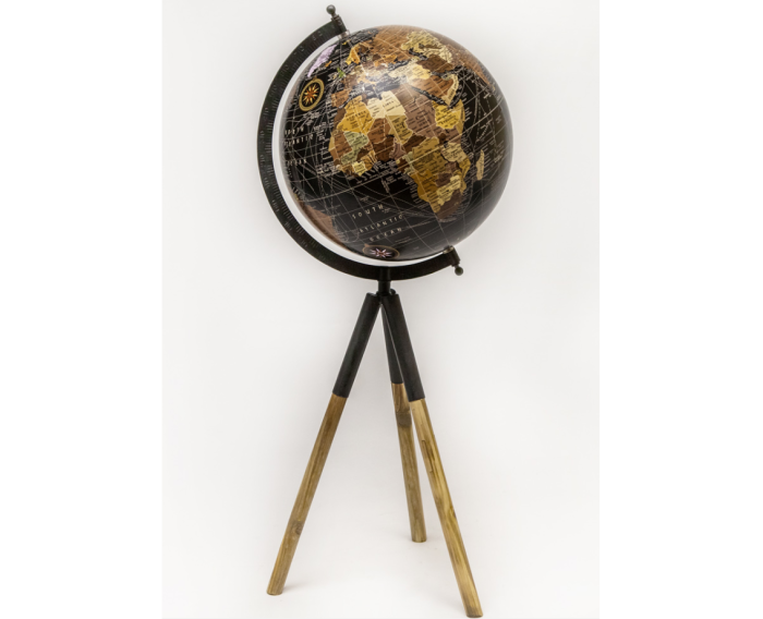 Werelbol zwart op houten statief,draaibaar 66cm,gratis bezorgd ...